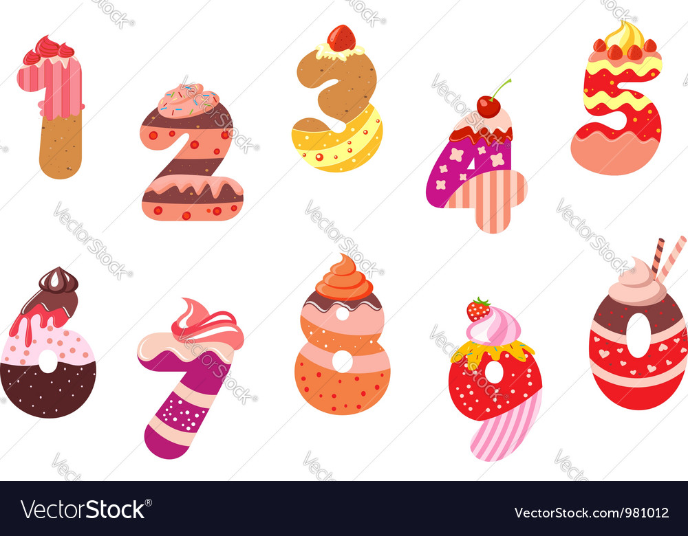 Appetizing bakery numbers and digits Royalty Free Vector