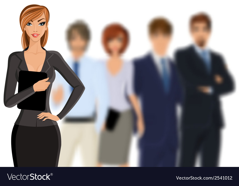 Busies woman with business team Royalty Free Vector Image