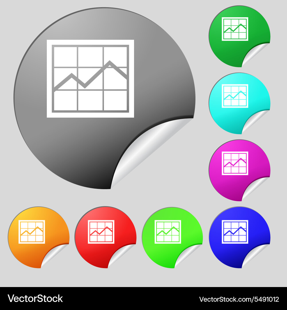 Chart icon sign set of eight multi colored round Vector Image