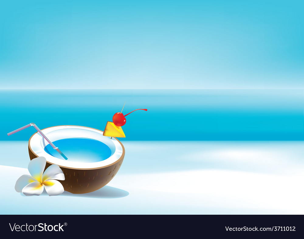 Coconut cocktail on beach Royalty Free Vector Image