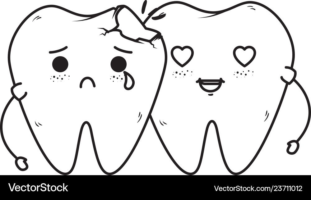Comic teeth couple with heart kawaii Royalty Free Vector