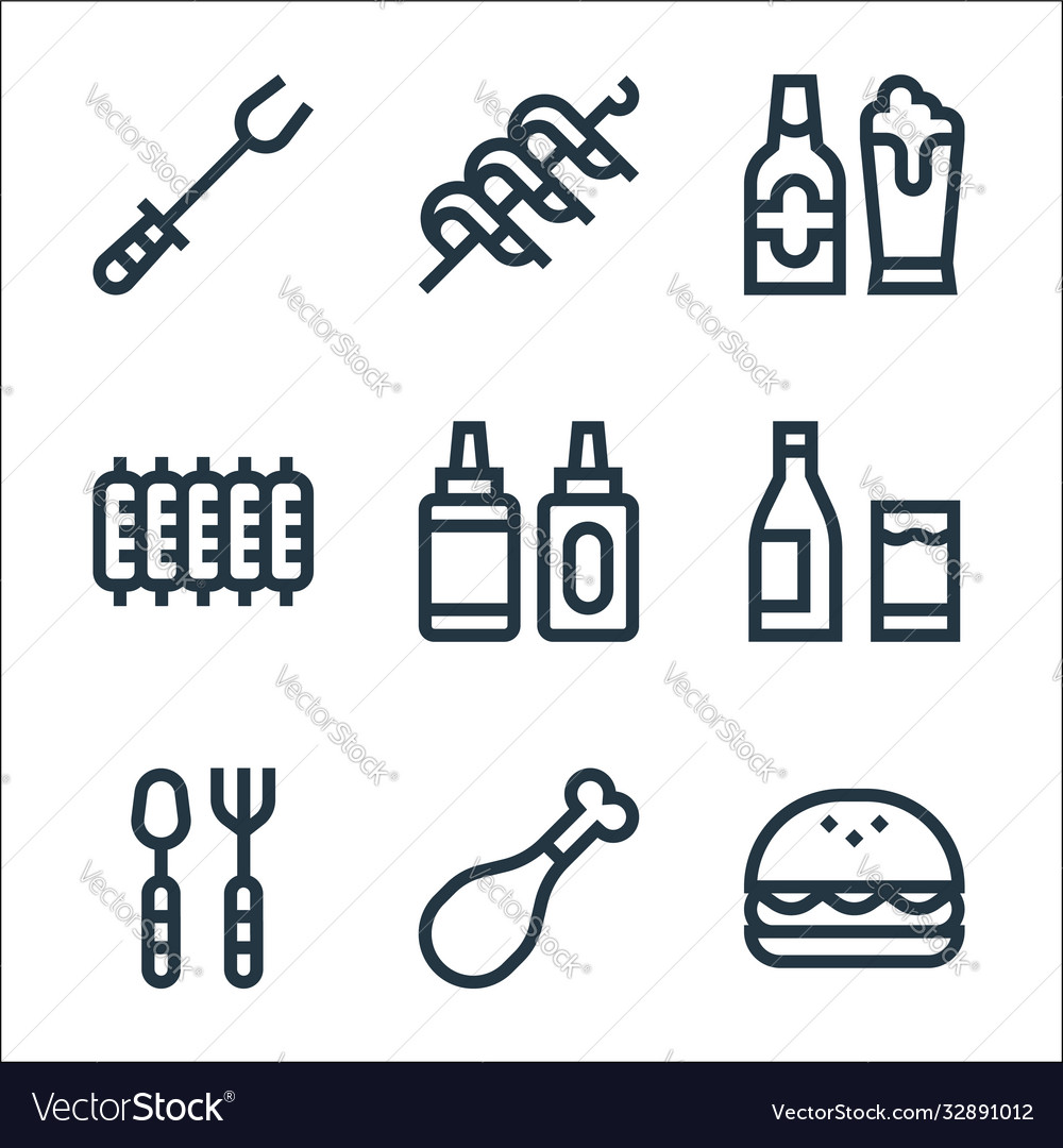 Flat barbecue line icons linear set quality line Vector Image