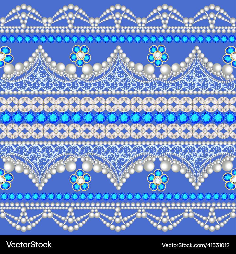Set with lace ornaments with pearls seamless Vector Image