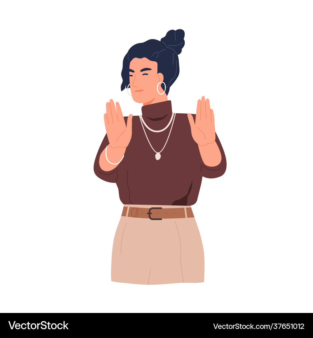 Woman gesturing stop showing rejection or denial Vector Image