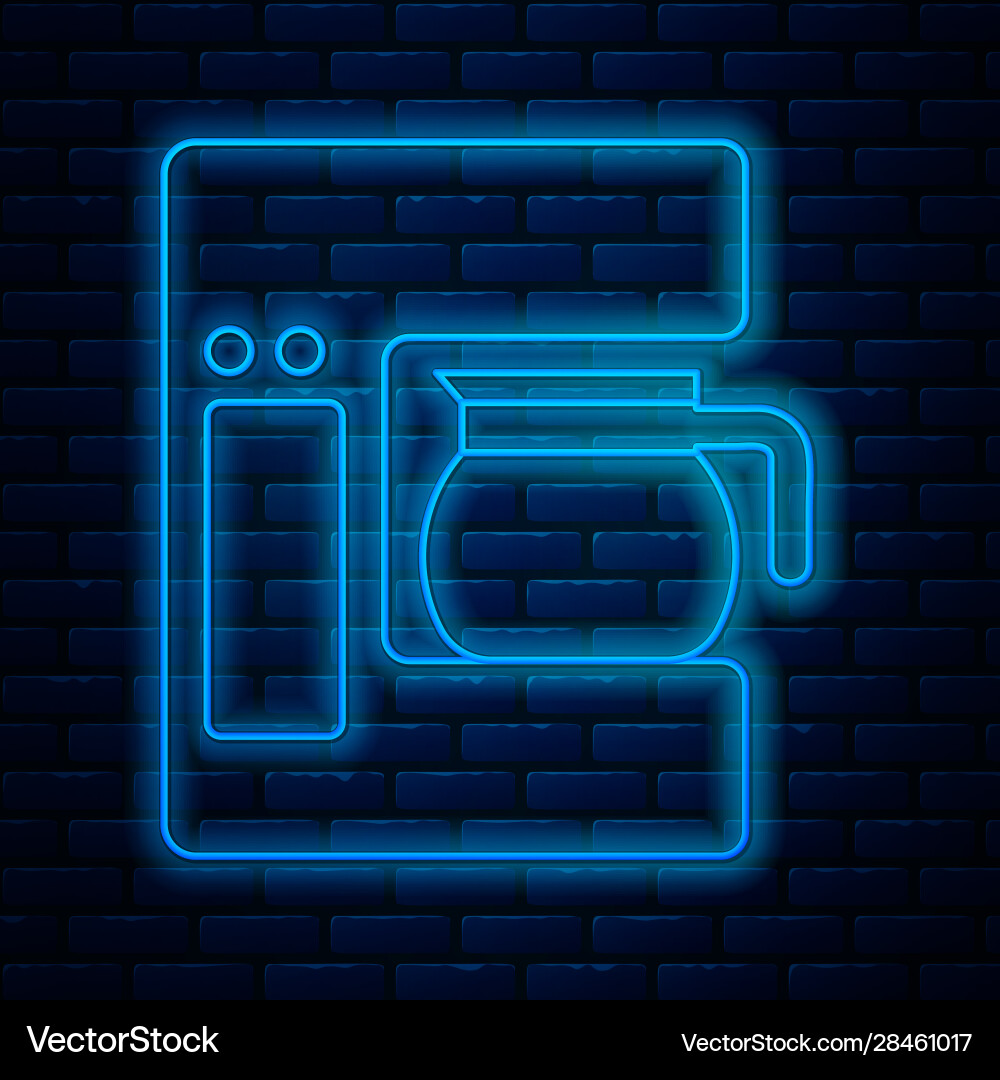 Glowing neon line coffee machine with glass pot Vector Image