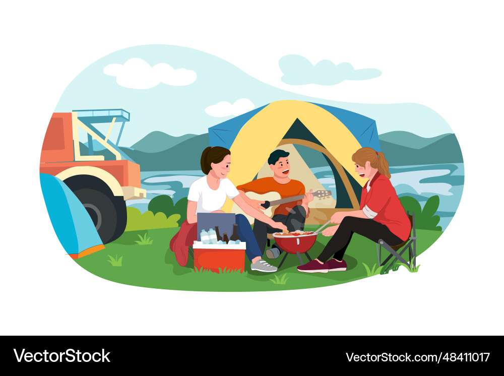 Group of friends doing camping Royalty Free Vector Image