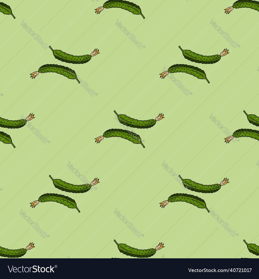 Seamless pattern with cucumbers on light green Vector Image