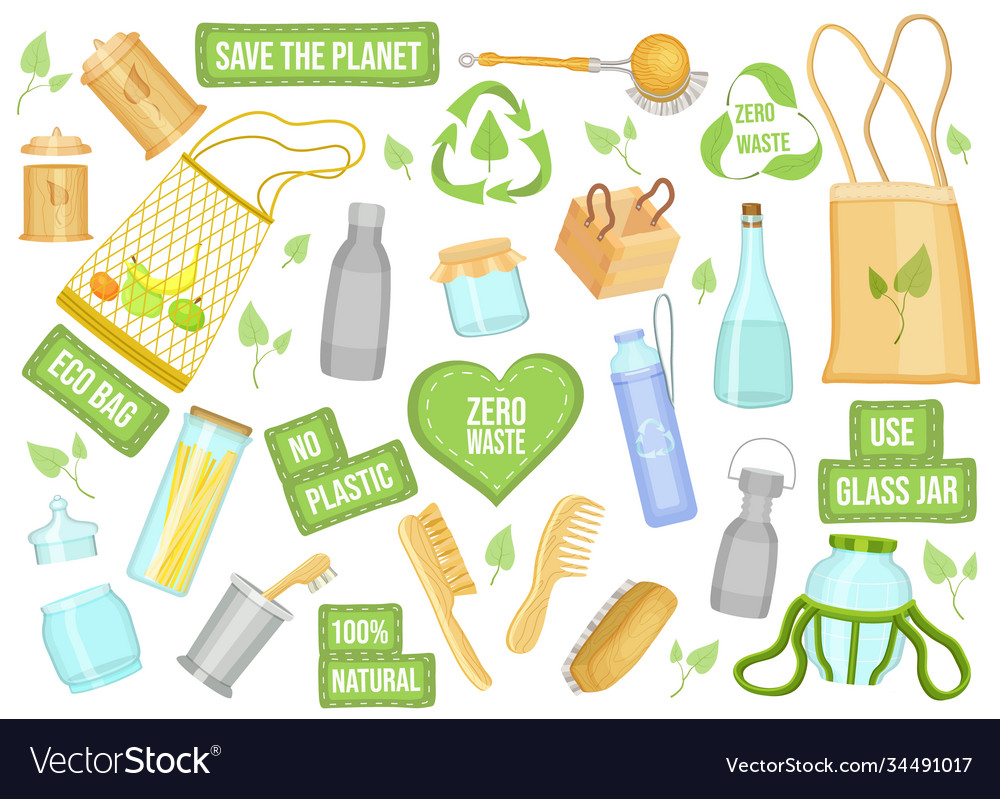 Set zero waste elements doodles Royalty Free Vector Image