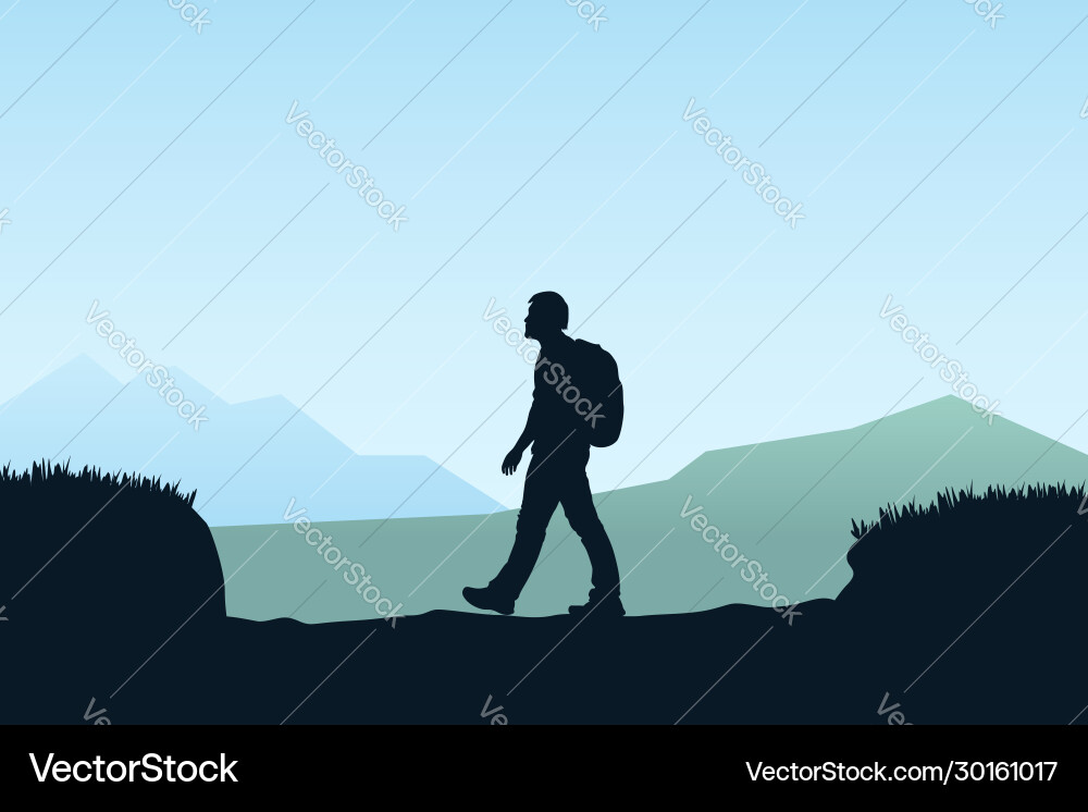 Trekking male silhouette Royalty Free Vector Image