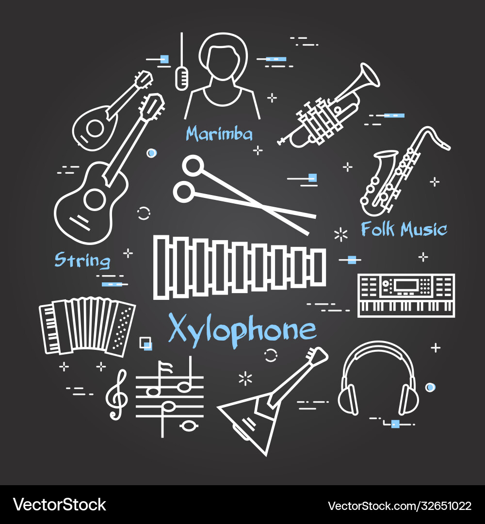 Black linear banner for music - xylophone Vector Image