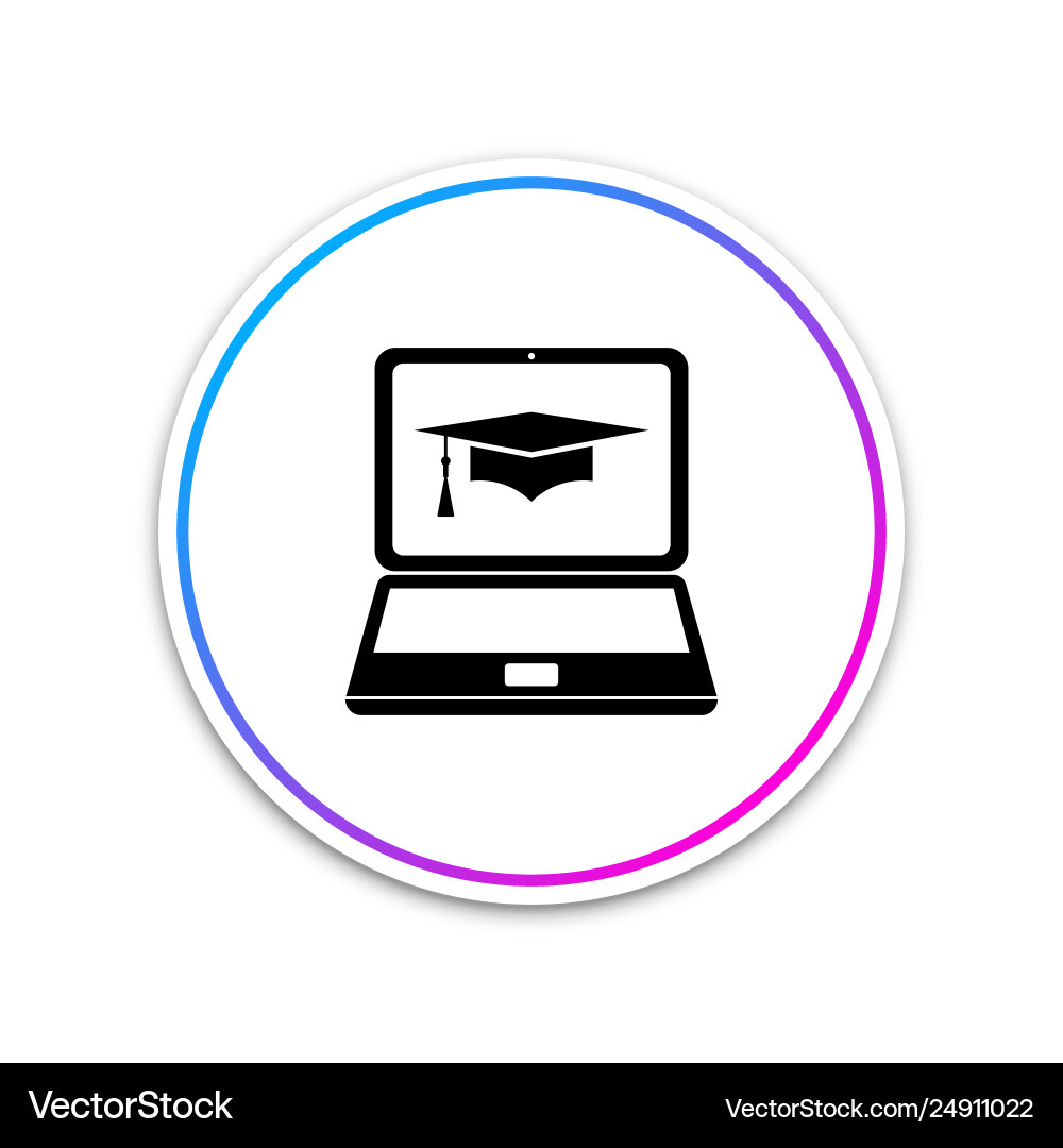 Graduation cap and laptop icon online learning Vector Image