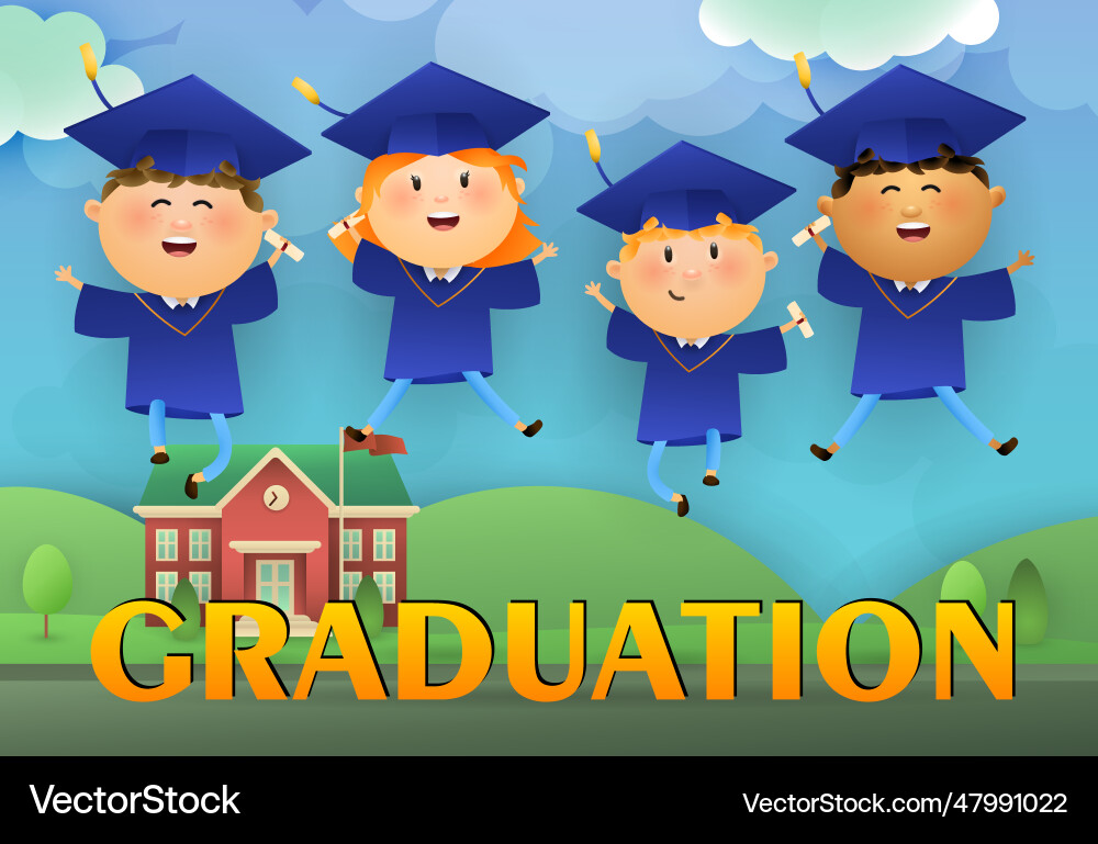 Graduation poster design jumping graduates Vector Image
