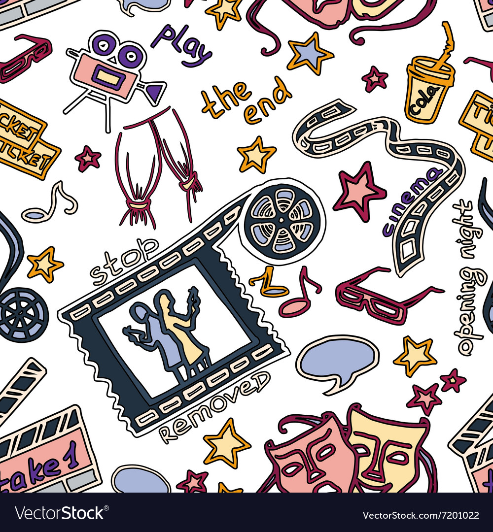 Hand drawn cinema pattern Royalty Free Vector Image