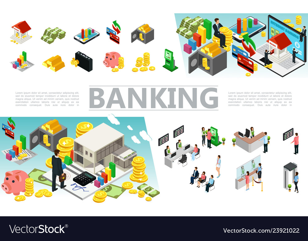 Isometric banking elements set Royalty Free Vector Image