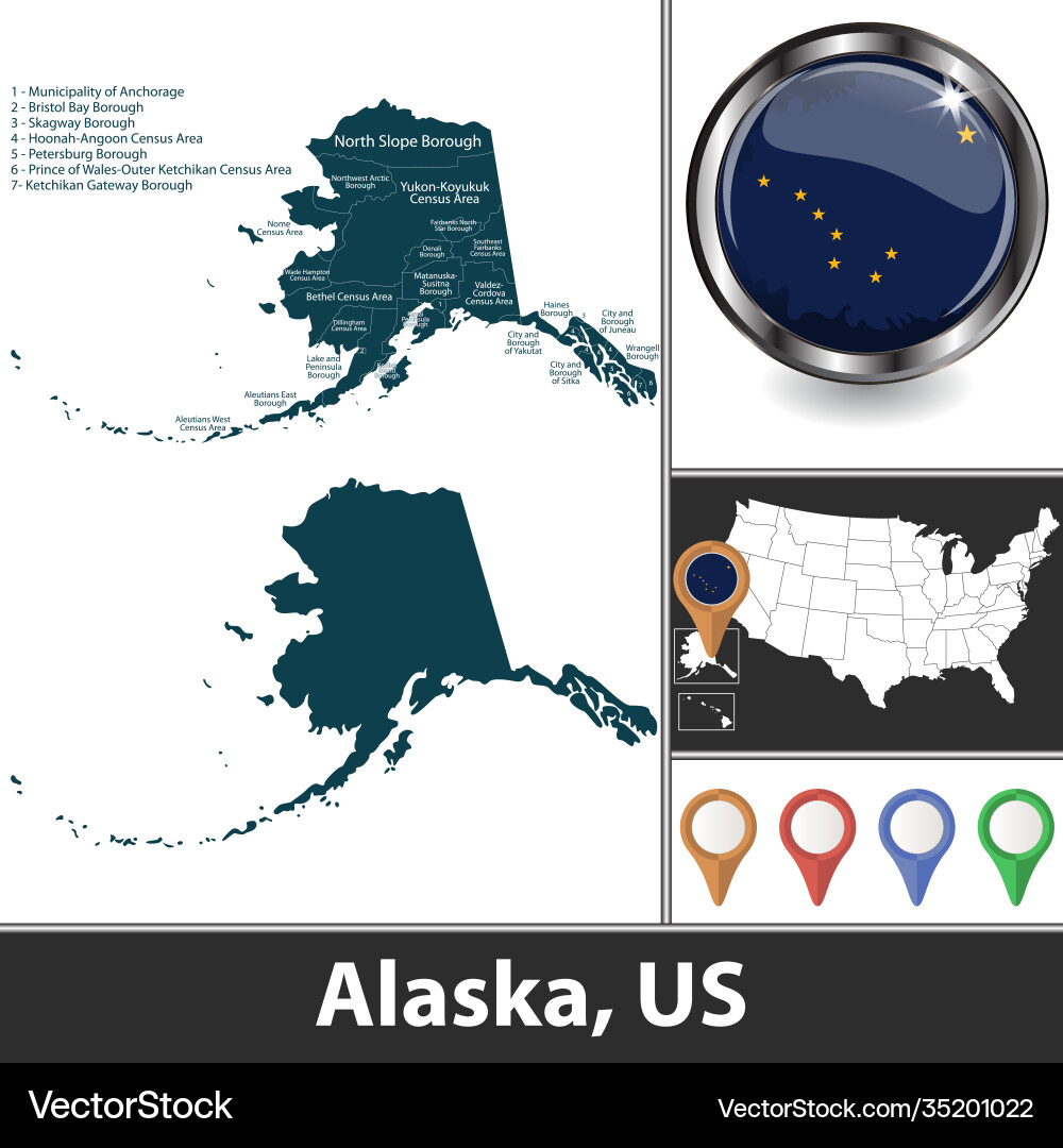 Map alaska us Royalty Free Vector Image - VectorStock