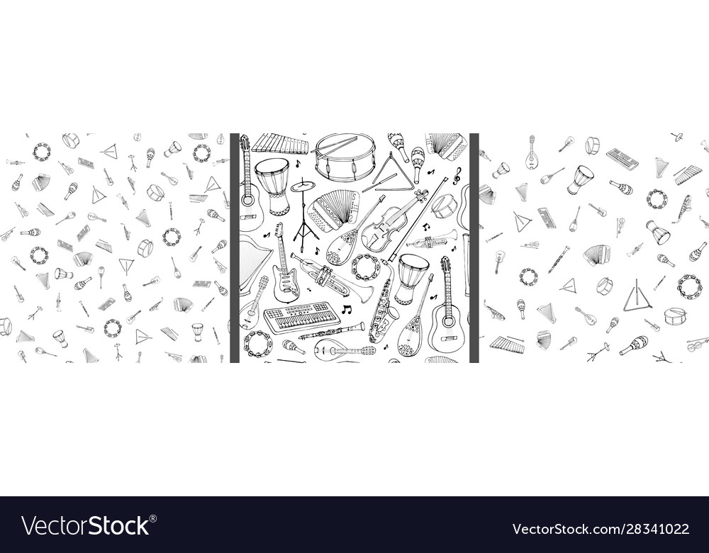 Seamless pattern musical instruments linear Vector Image