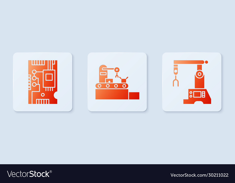 Set factory conveyor system belt electronic Vector Image