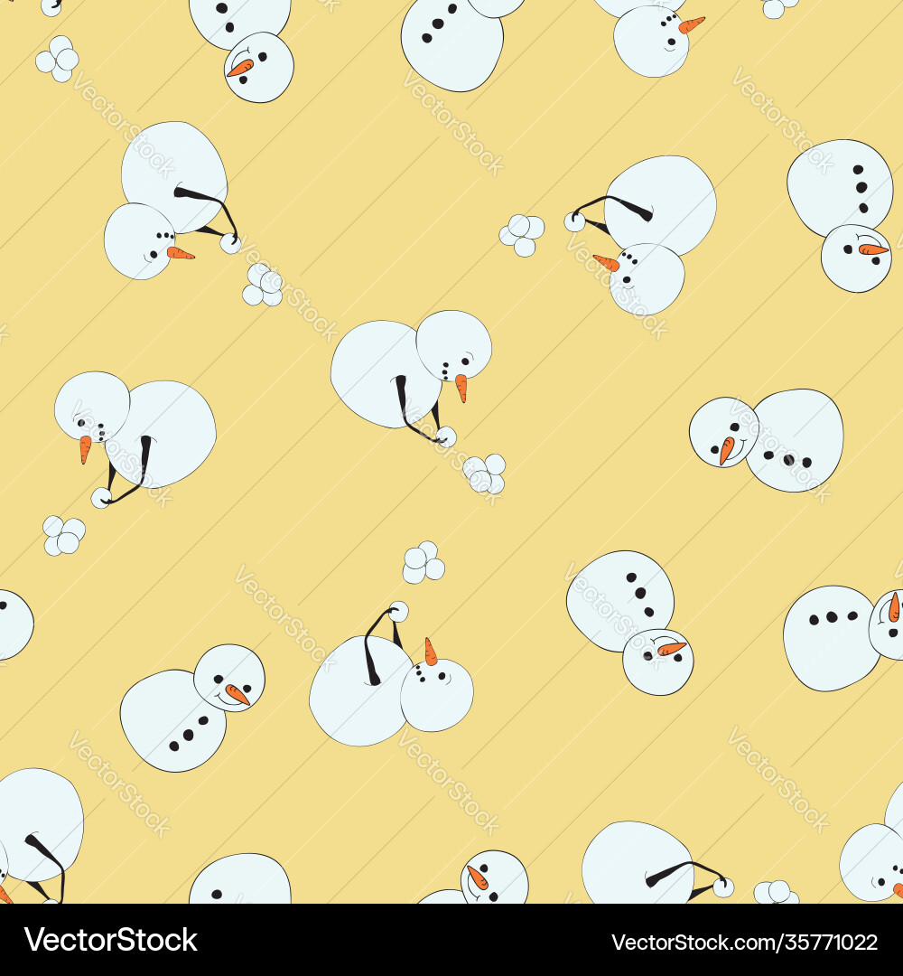 Snowman making snowball pile seamless Royalty Free Vector