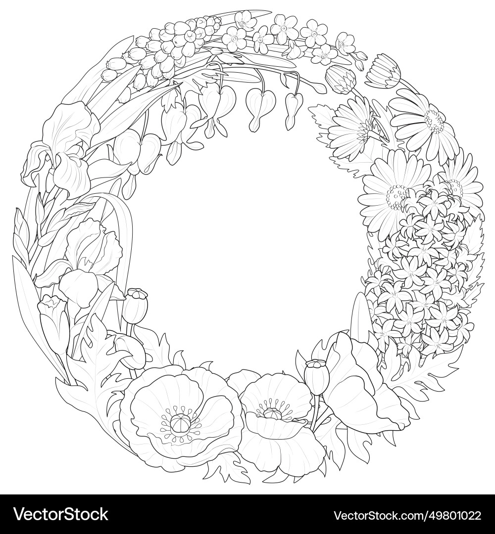 Spring wreath with flowers hand drawn floral Vector Image