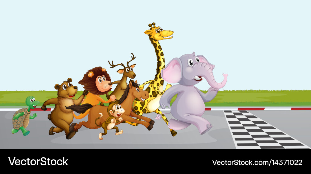 Wild animals running on the road Royalty Free Vector Image