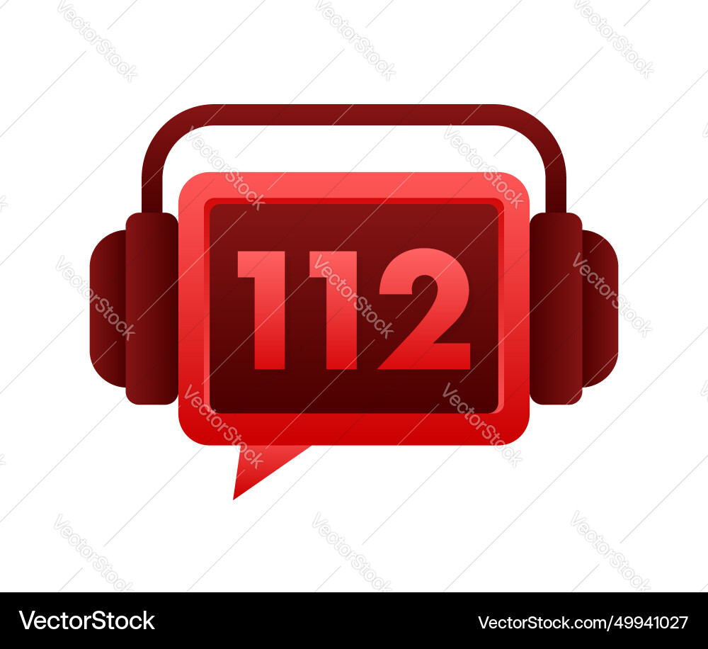 Emergency service headset icon with number 112 Vector Image