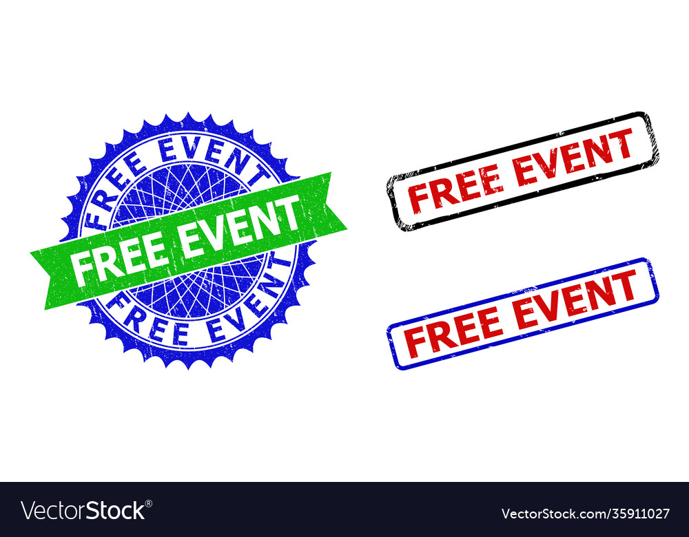 Free event rosette and rectangle bicolor stamps Vector Image