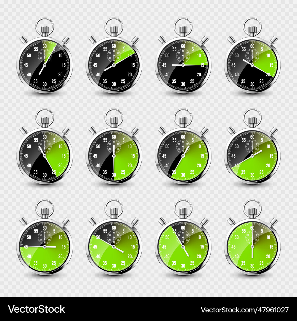 Realistic classic stopwatch shiny metal Royalty Free Vector