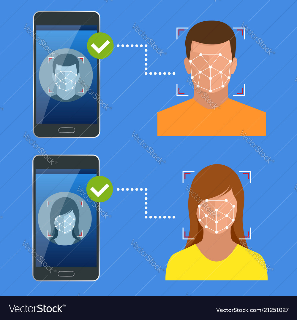 Unlocking smartphone with biometric facial Vector Image Unlocking smartphone with biometric facial Vector Image