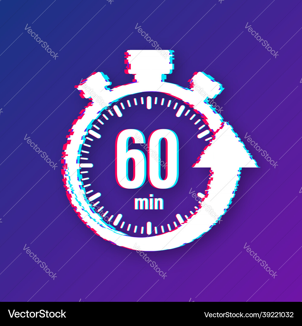60 minutes stopwatch glitch icon Royalty Free Vector Image