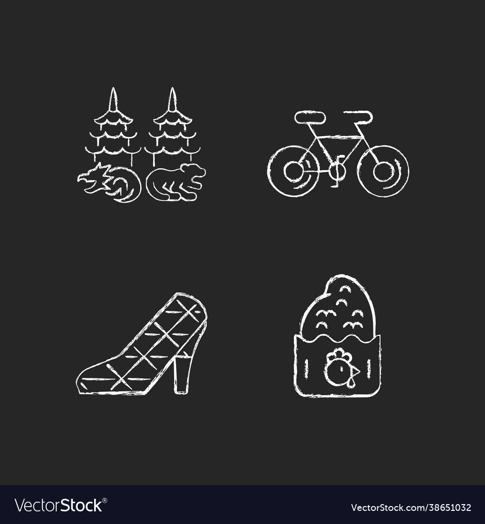 Asian chalk white icons set on dark background Vector Image