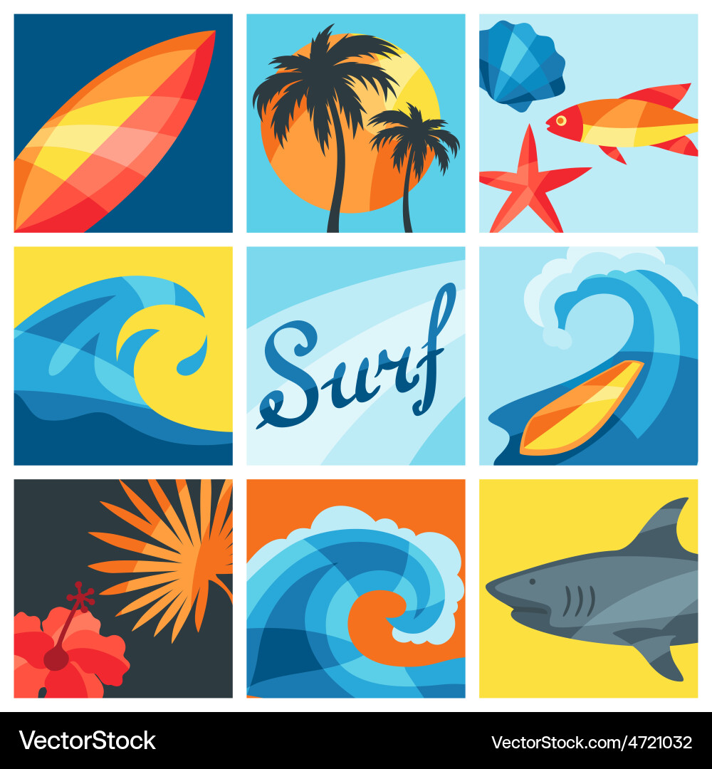 Background with surfing design elements Royalty Free Vector