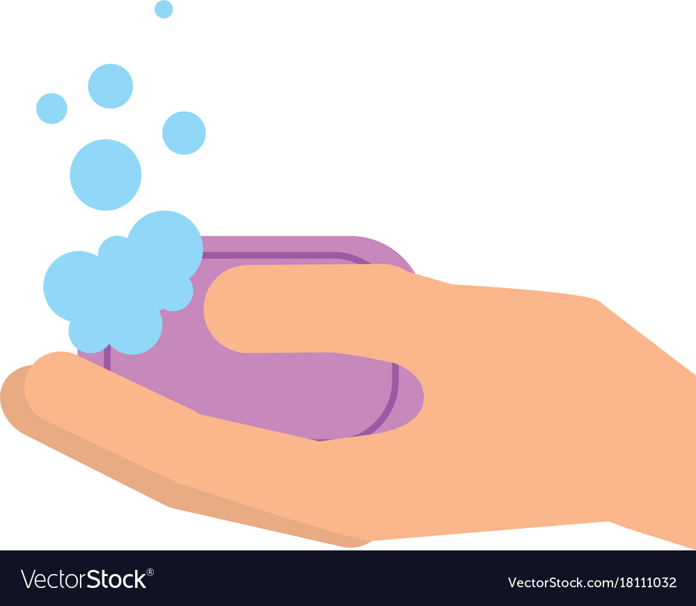Bathroom hand holding soap bubbles hygiene Vector Image