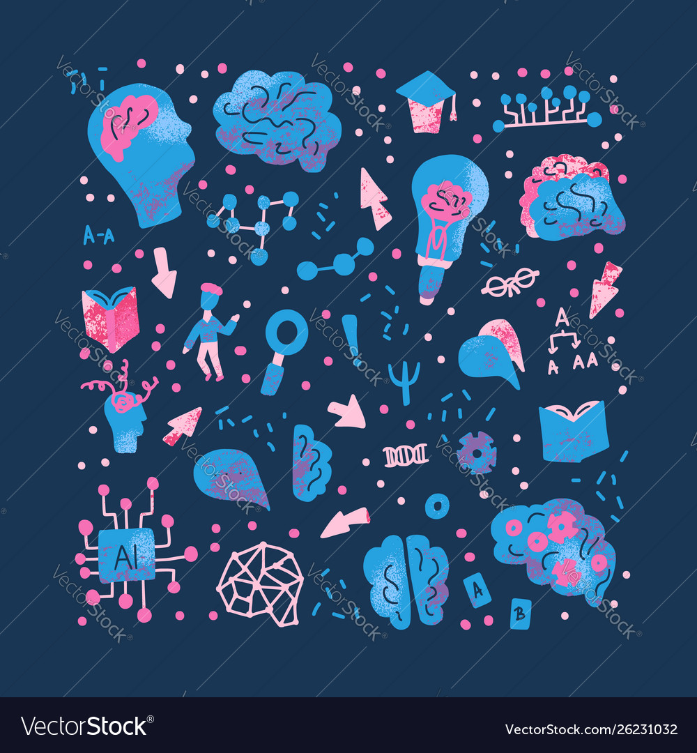 Cognitive science concept set elements Royalty Free Vector