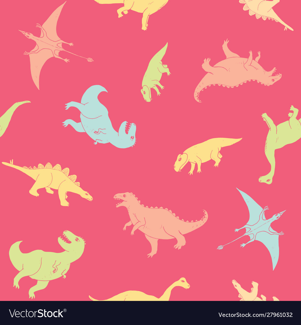 Dino seamless pattern cute cartoon hand drawn Vector Image