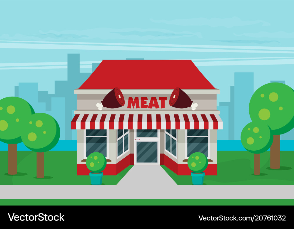 Facade of meat shop flat Royalty Free Vector Image
