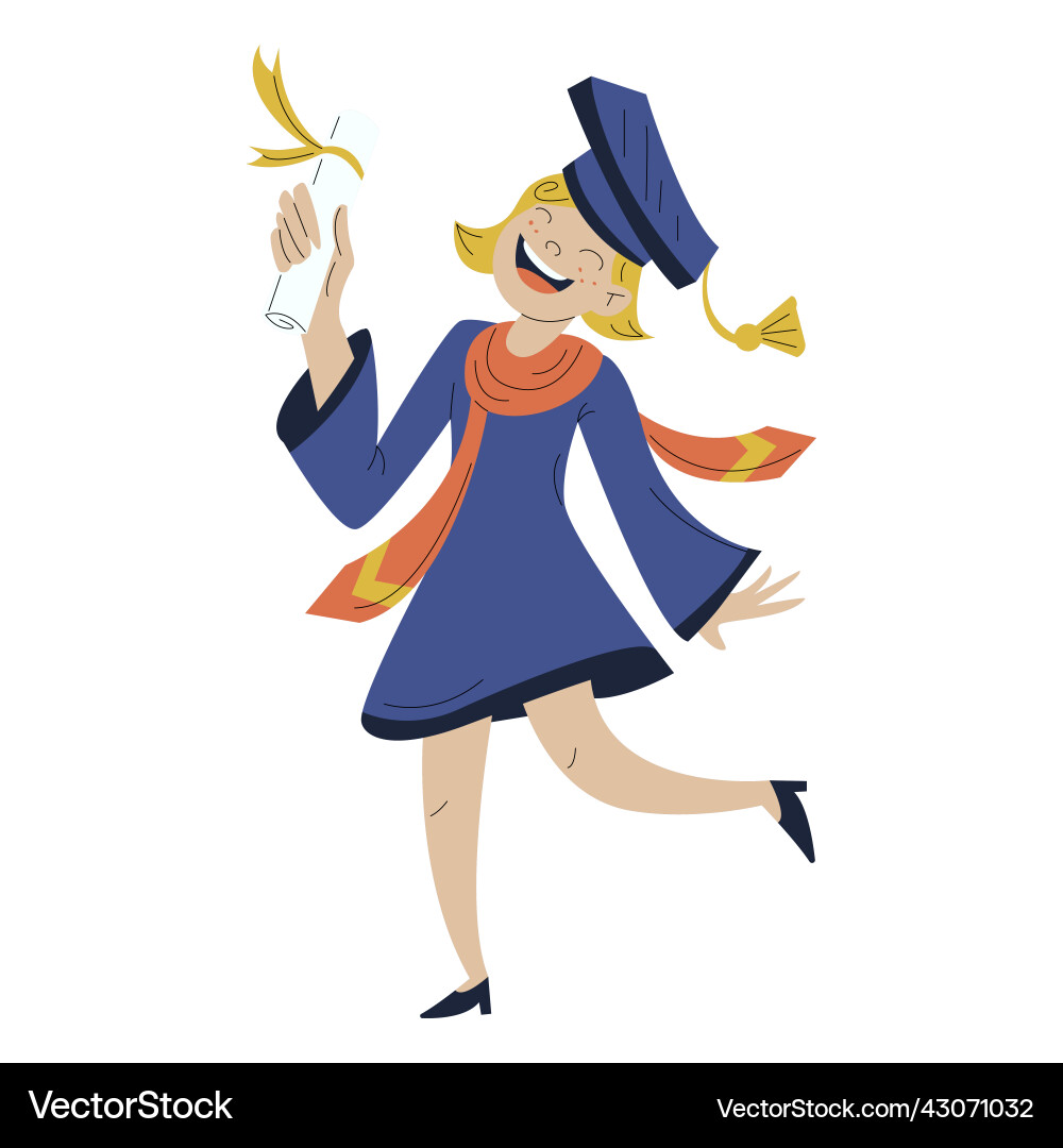 Girl graduation hand drawn Royalty Free Vector Image