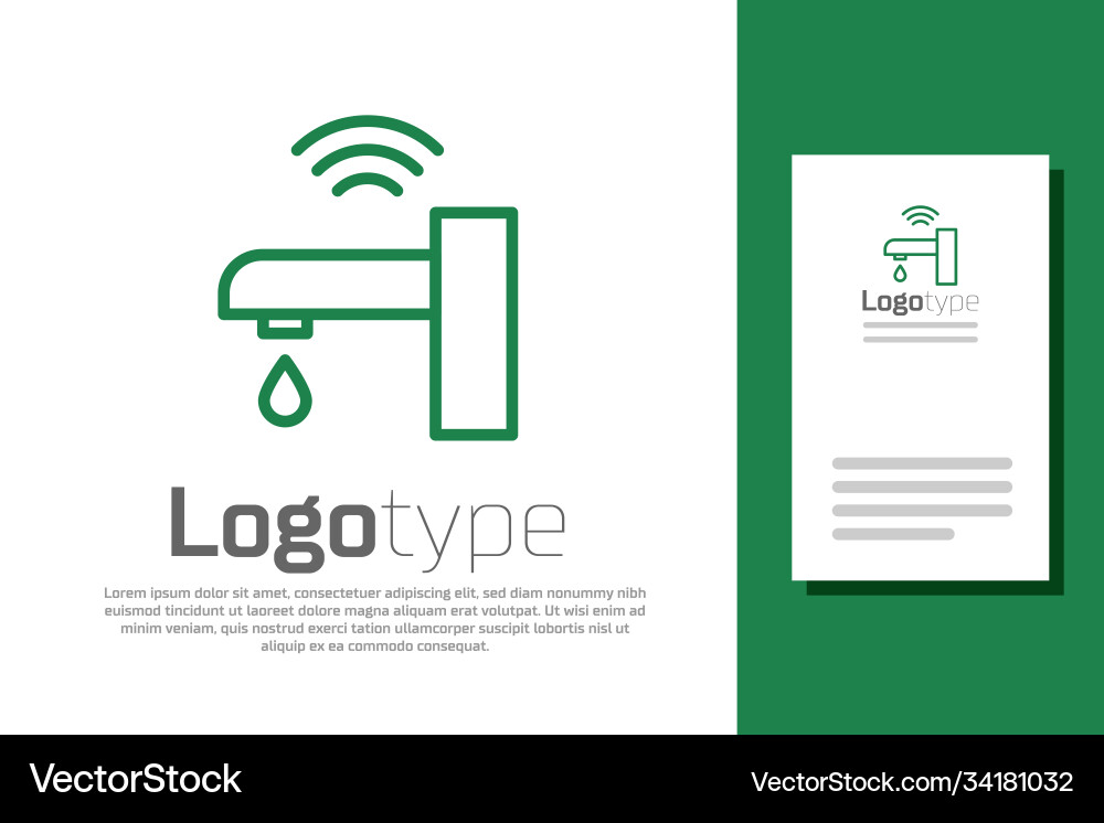 Green line smart water tap system icon isolated Vector Image