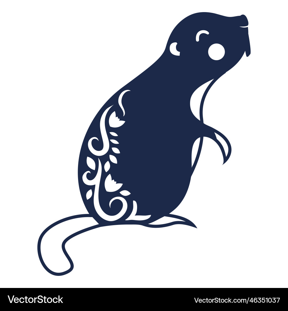 Beaver folk art ornament silhouette Royalty Free Vector