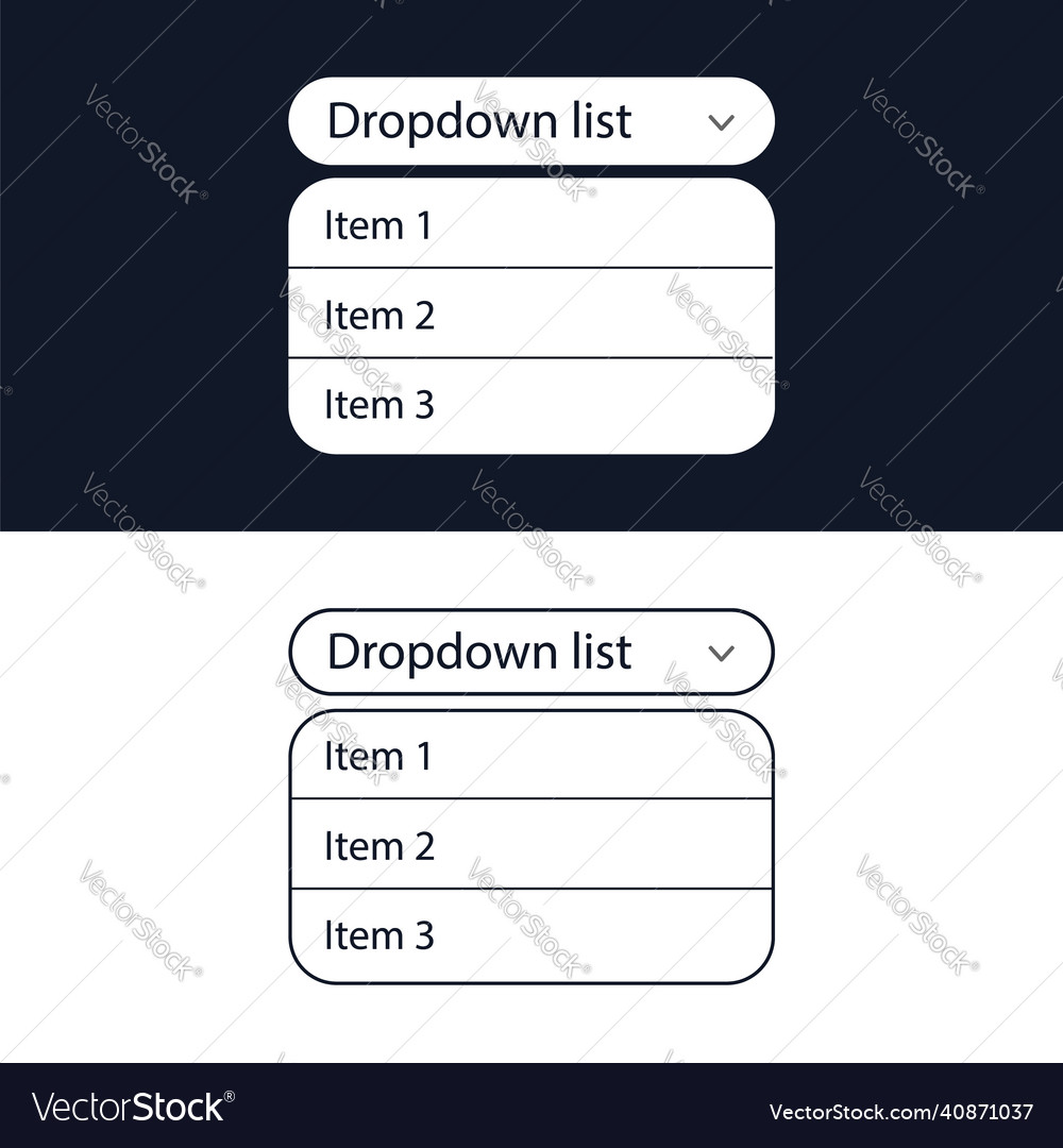 Drop-down list with menu items for the website Vector Image