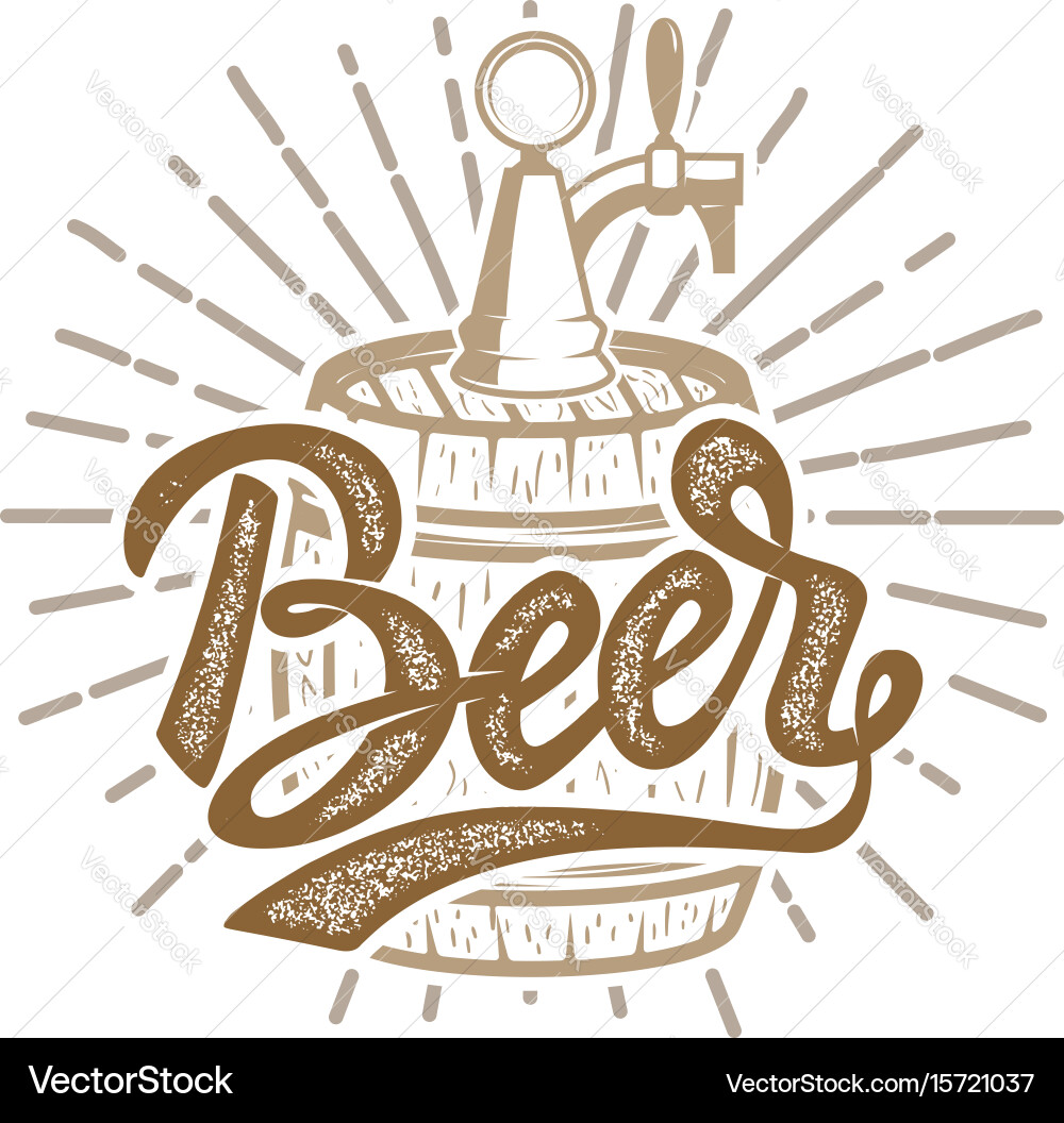 Hand drawn beer emblem beer barrel design Vector Image