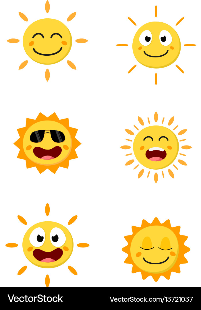 Happy sun cartoon collection set Royalty Free Vector Image