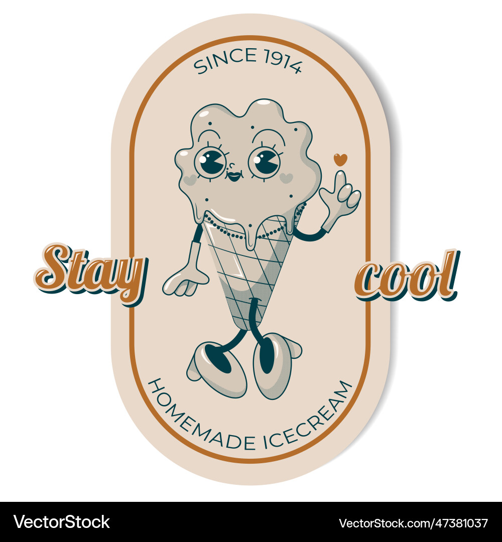 Ice cream 70s retro groovy logo Royalty Free Vector Image