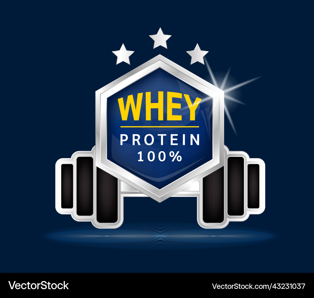 Label aluminum whey protein in barbell form Vector Image