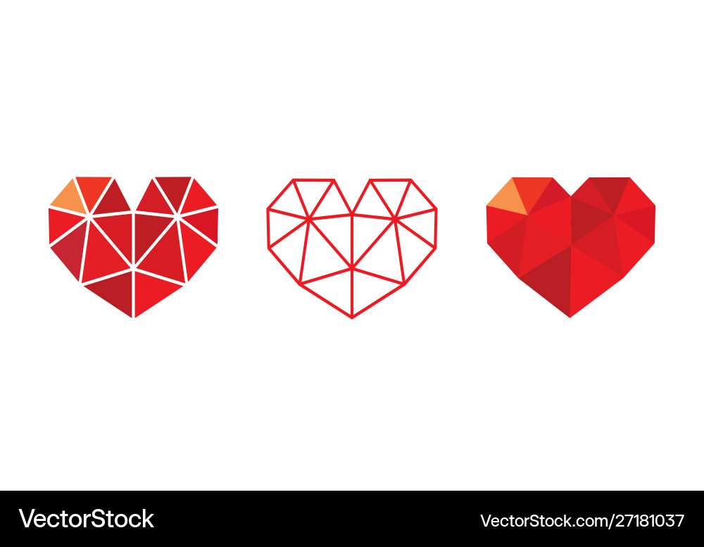 Low poly red heart icon set love symbol Royalty Free Vector