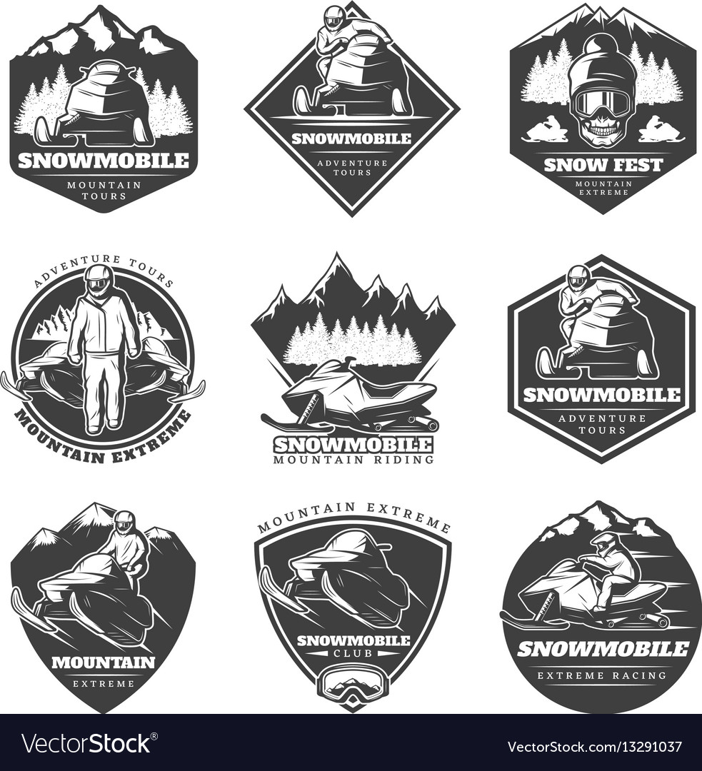 Monochrome winter sport extreme labels set Vector Image