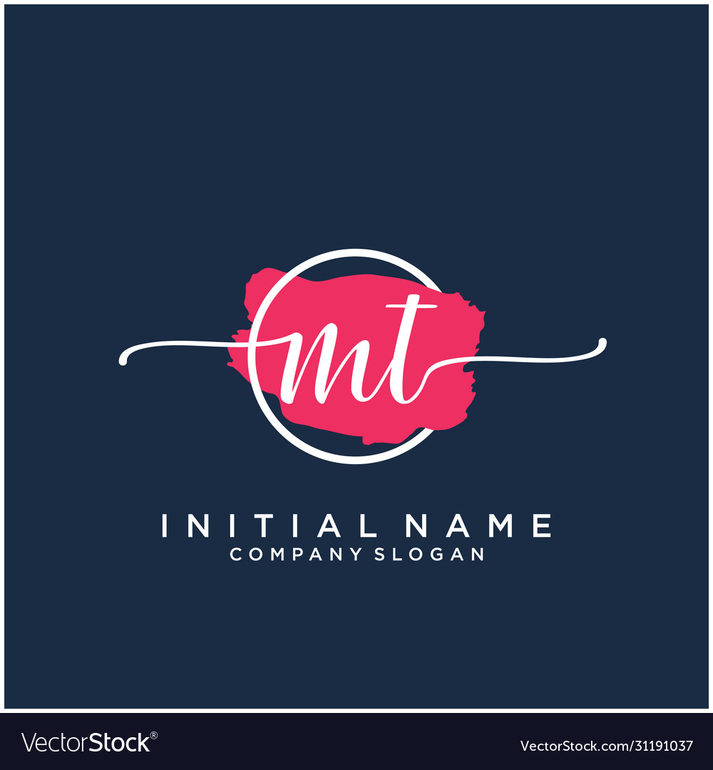 Mt initial handwriting logo design with brush Vector Image