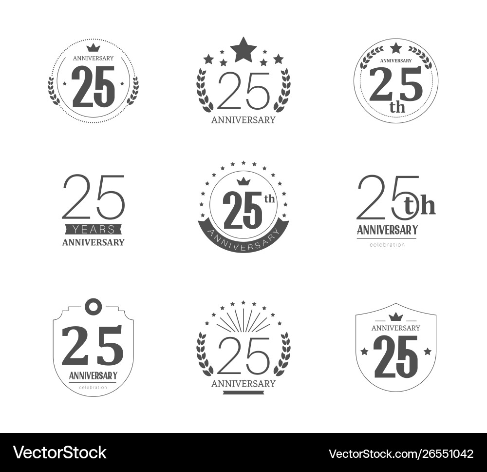 25 years anniversary logo set 25th Royalty Free Vector Image
