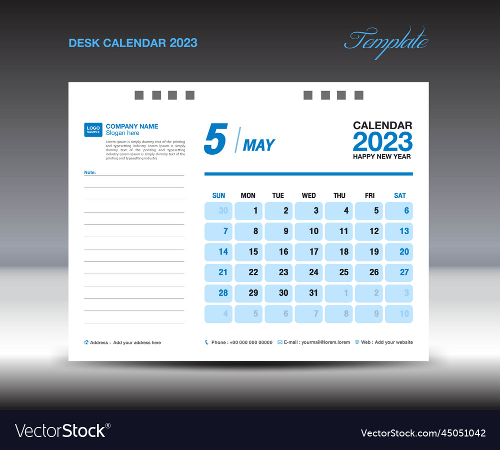 Desk calender 2023 design may 2023 template Vector Image Desk calender 2023 design may 2023 template Vector Image