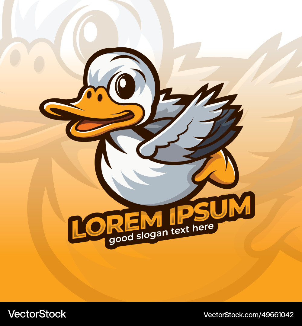 Duck mascot logo design flying icon Royalty Free Vector