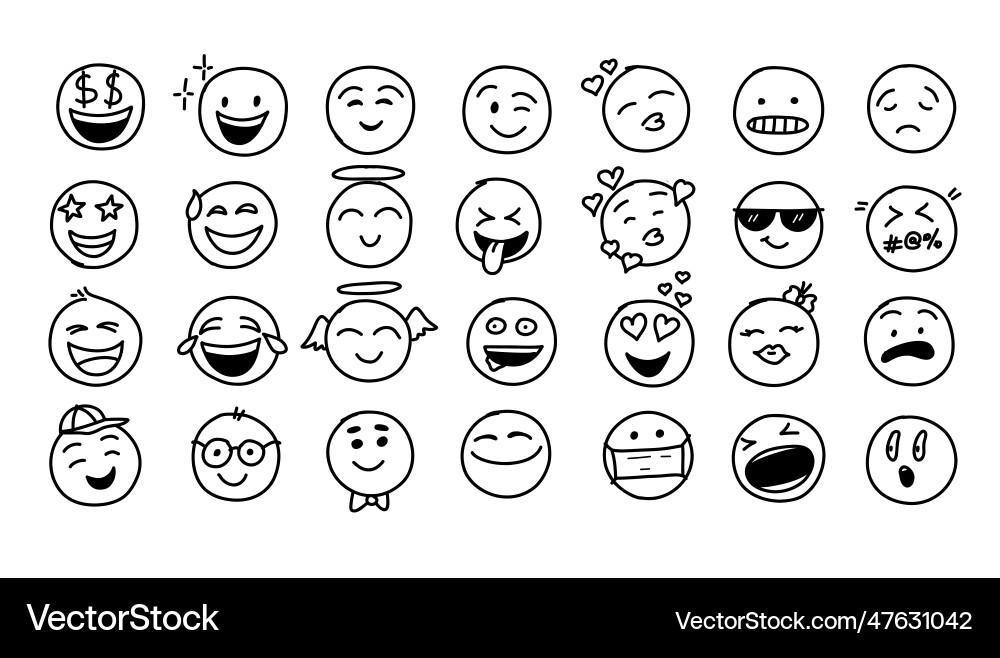 Hand drawn doodle style comic line doodle emoji Vector Image